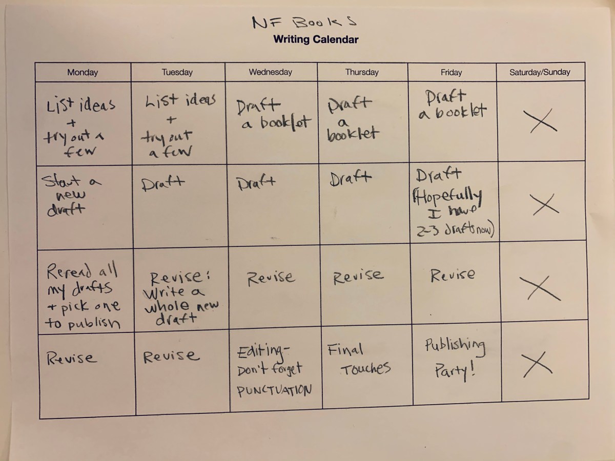 Personal Writing Calendars for Each Student – TWO WRITING TEACHERS